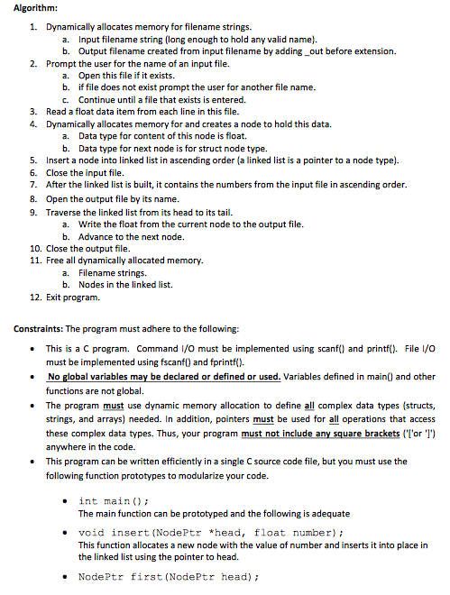 Problem: Create a C program that does the following: | Chegg.com