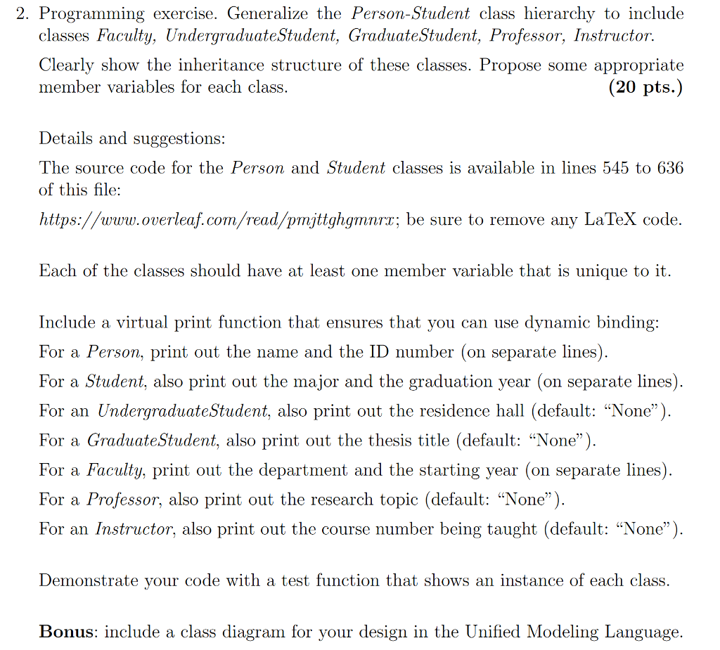 Solved 2. Programming exercise. Generalize the | Chegg.com