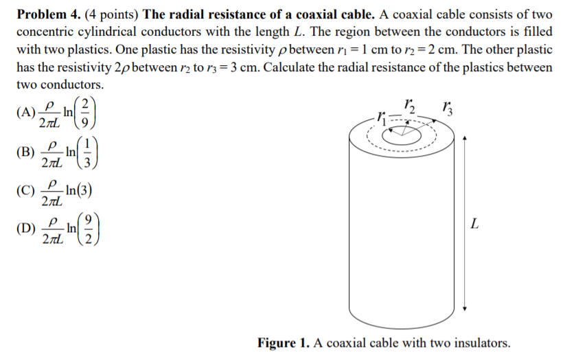 Solved Problem 4. (4 points) The radial resistance of a | Chegg.com