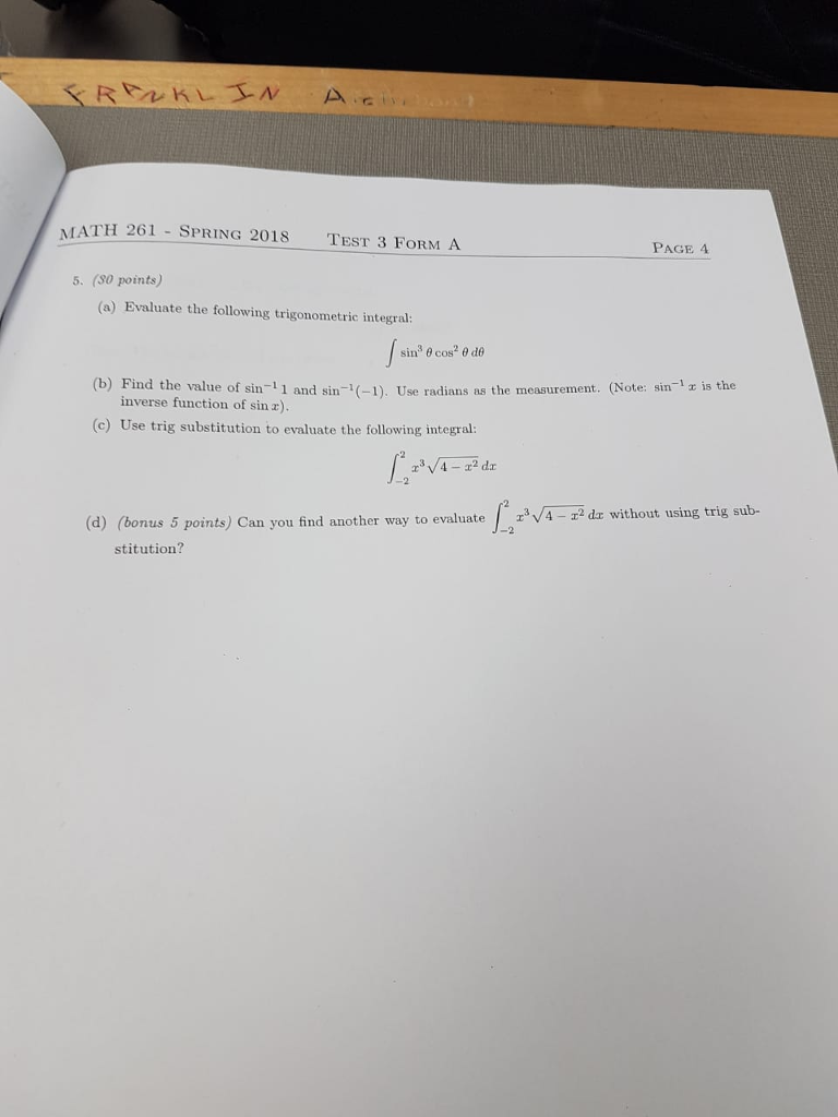 Solved MATH 261 - SPRING 2018 TEST 3 FORM A PAGE A 5. (S0 | Chegg.com