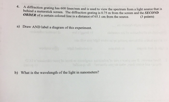 Solved A diffraction grating has 600 lines/mm and is used to | Chegg.com