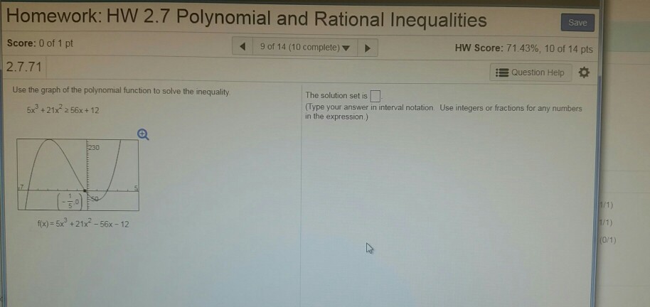 Solved Homework: HW 2.7 Polynomial and Rational Inequalities | Chegg.com