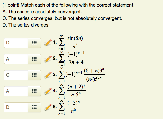 Solved (1 point Match each of the following with the correct | Chegg.com
