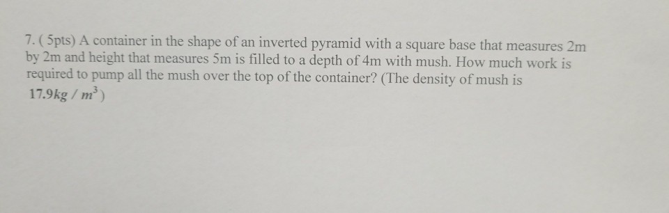 Solved 7. (5pts) A container in the shape of an inverted | Chegg.com