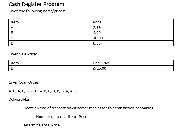 Solved Cash Register Program Given the following | Chegg.com