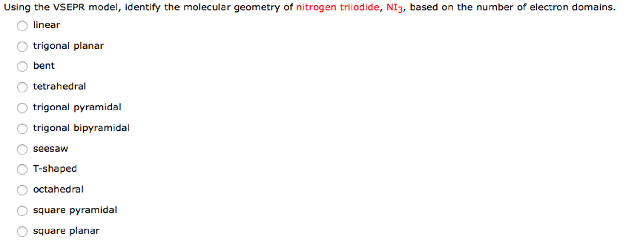 Solved Using the VSEPR model, identify the molecular | Chegg.com