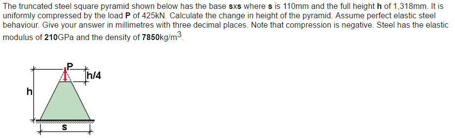 Solved The truncated steel square pyramid shown below has | Chegg.com