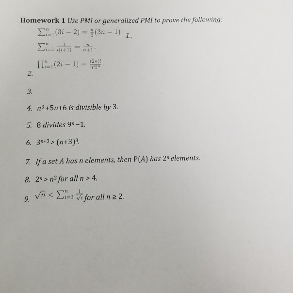 Solved Homework 1 Use PMI or generalized PMI to prove the | Chegg.com