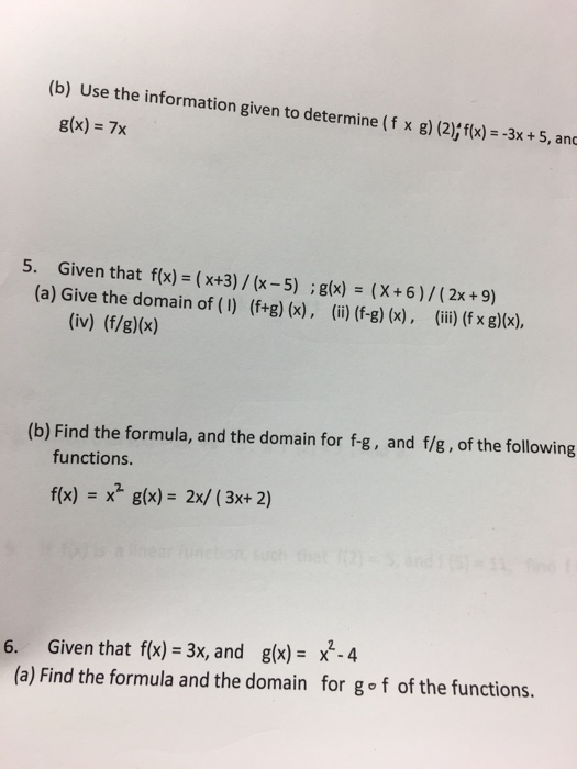 Solved Use the information given to determine (f times g) | Chegg.com
