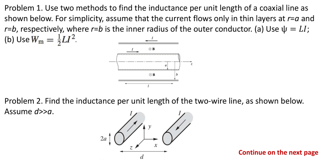 Solved Problem 1. Use two methods to find the inductance per | Chegg.com