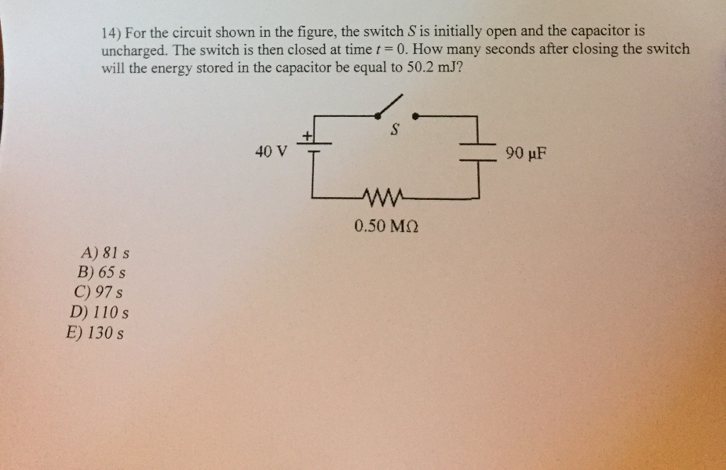 Solved For the circuit shown in the figure, the switch S is | Chegg.com