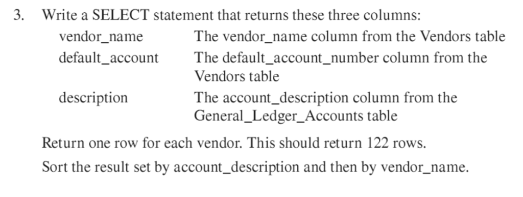 Solved 3 Write A Select Statement That Returns These Three