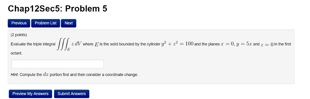 Solved Chap12Sec5: Problem 5 Previous Problem List Next (2 | Chegg.com