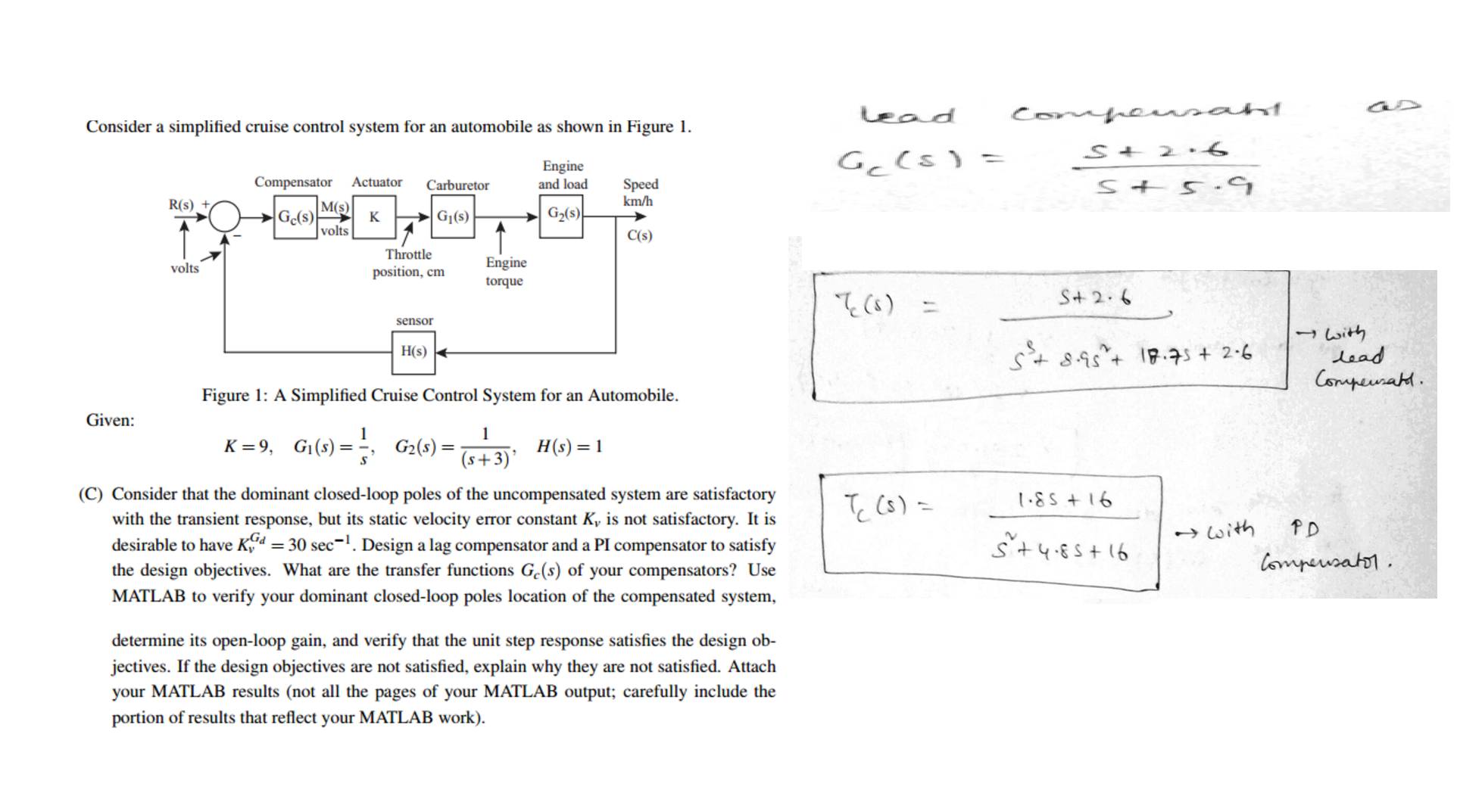 Consider a simplified cruise control system for an | Chegg.com