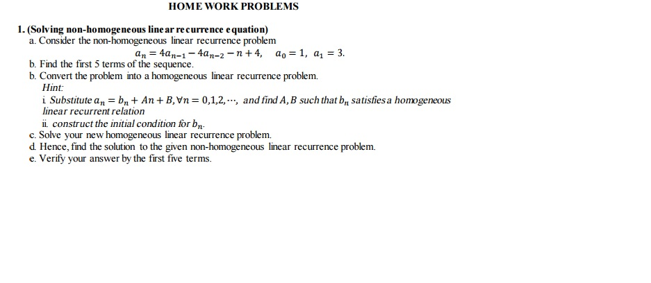 Consider the non-homogeneous linear recurrence | Chegg.com