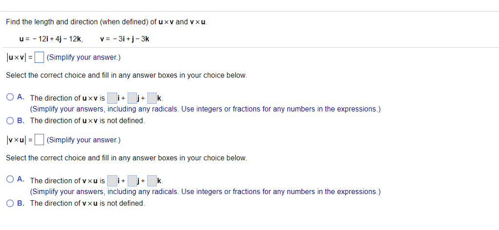 Solved Find the length and direction (when defined) of uxv | Chegg.com
