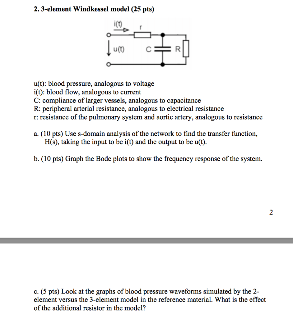 Solved 2. 3-element Windkessel model (25 pts) i(t) u(t) C | Chegg.com