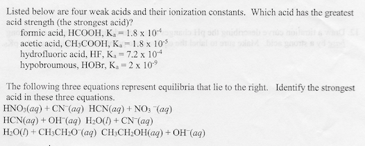 Solved Listed below are four weak acids and their ionization | Chegg.com