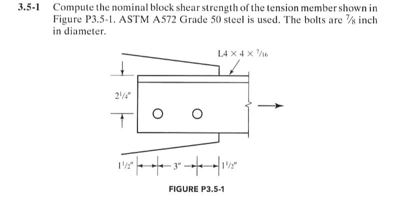 Solved 3.5-1 Compute the nominal block shear strength of the | Chegg.com