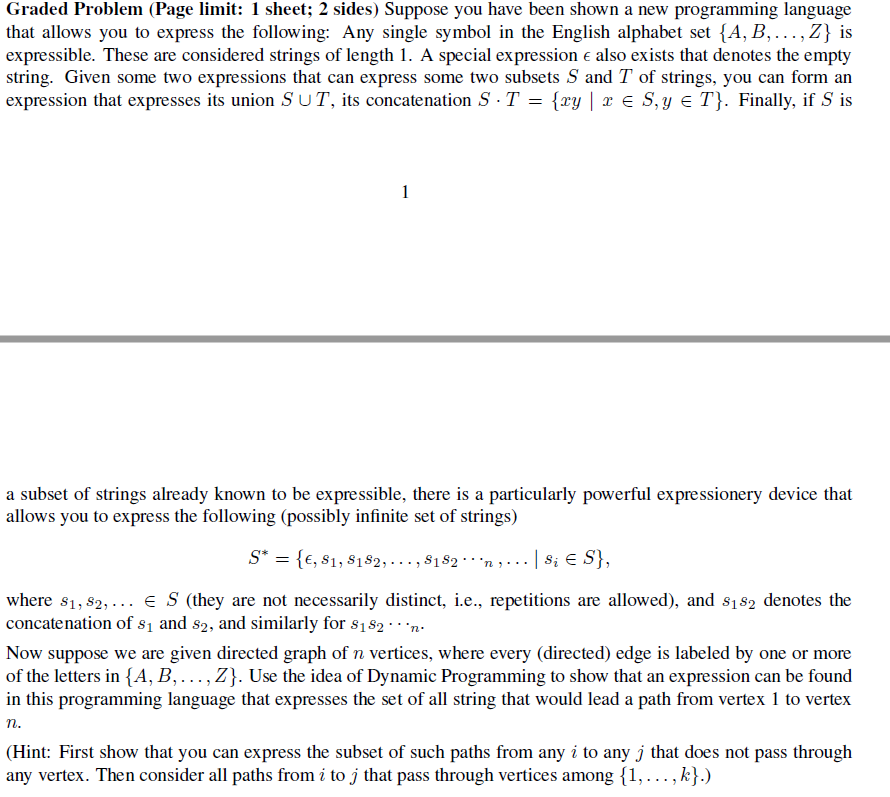 Graded Problem (Page limit: 1 sheet; 2 sides) Suppose | Chegg.com