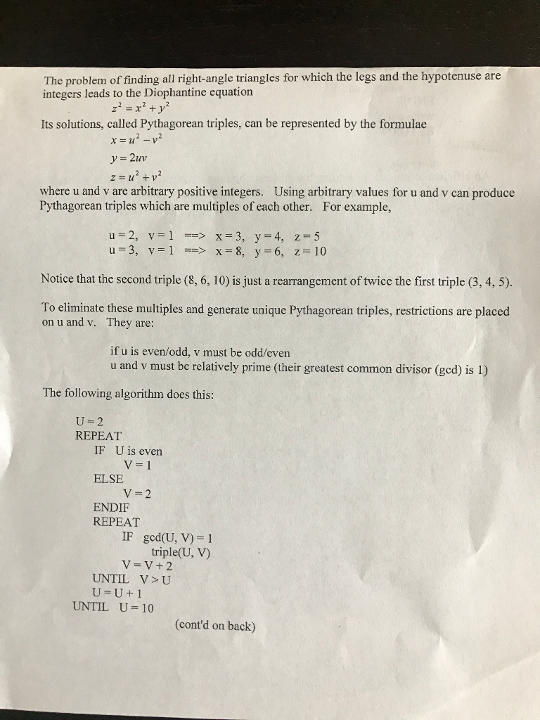 The problem of finding all right-angle triangles for | Chegg.com