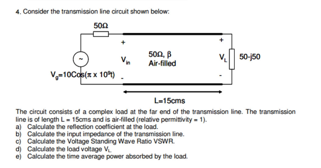 Solved Consider the transmission line circuit shown below: | Chegg.com