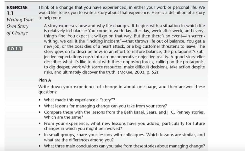 Solved EXERCISE 1.1 Writing Your Own Story of Change Think | Chegg.com