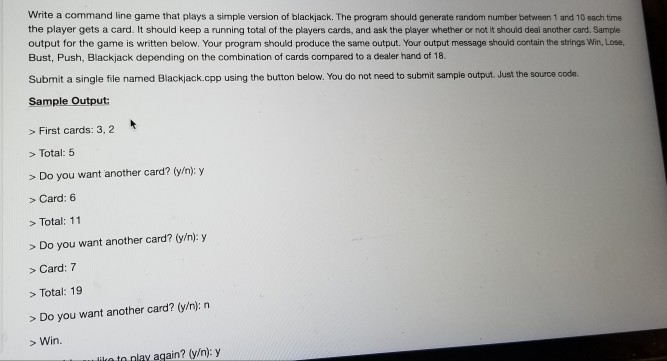 Solved Write a command line game that plays a simple version | Chegg.com