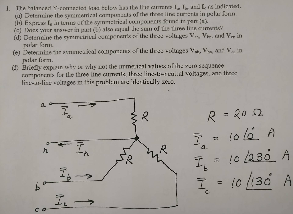 Solved The balanced Y-connected load below has the line | Chegg.com
