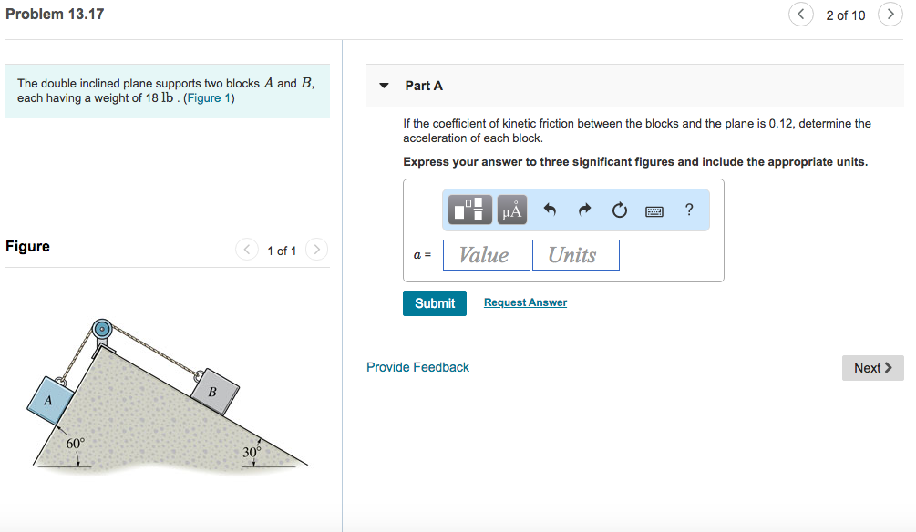 Solved Problem 13.17 2 of 10 > The double inclined plane | Chegg.com