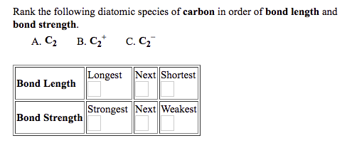 Solved Rank the following diatomic species of carbon in | Chegg.com