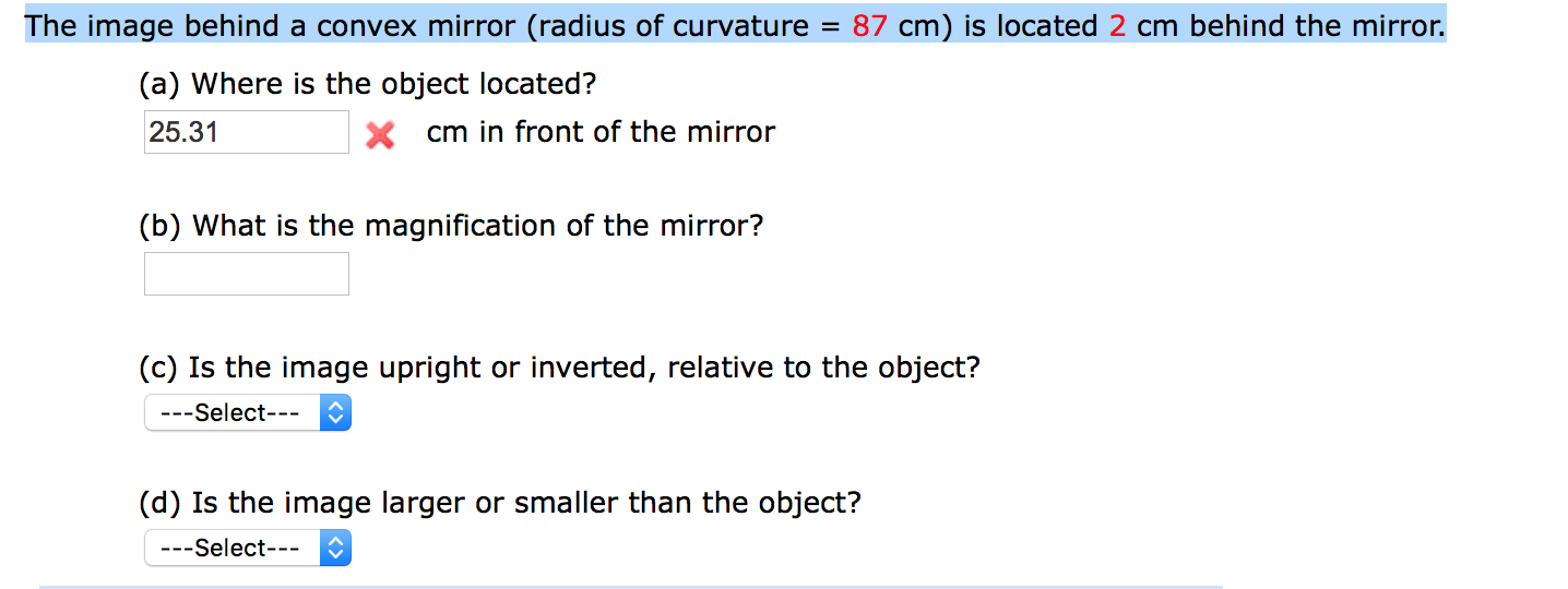 Solved The image behind a convex mirror (radius of curvature | Chegg.com