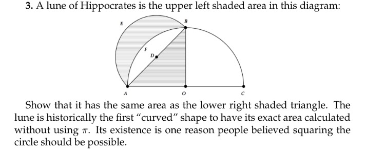 Solved 3. A lune of Hippocrates is the upper left shaded | Chegg.com