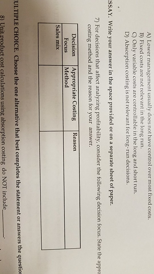 Solved A) Lower management usually does not have control | Chegg.com