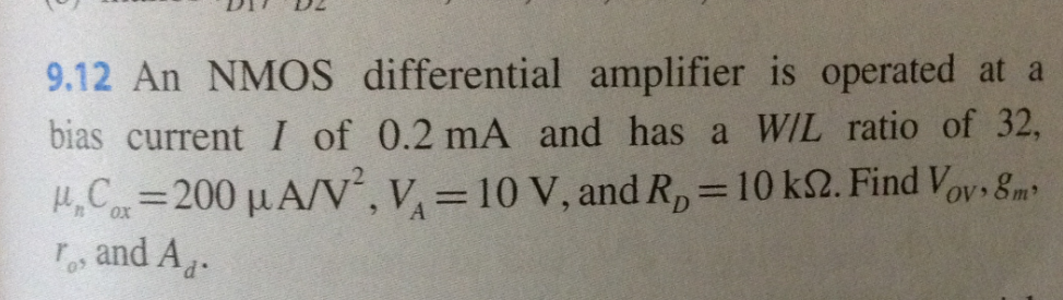 Solved An NMOS differential amplifier is operated at a bias | Chegg.com
