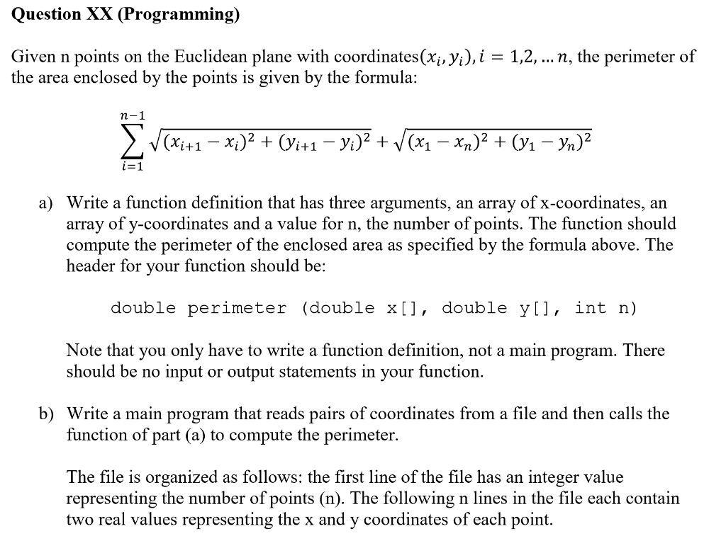 Solved Question X X (Programming) n, the perimeter of Given | Chegg.com