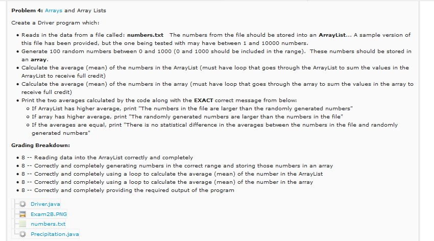Solved Problem 4: Arrays and Array Lists Create a Driver | Chegg.com