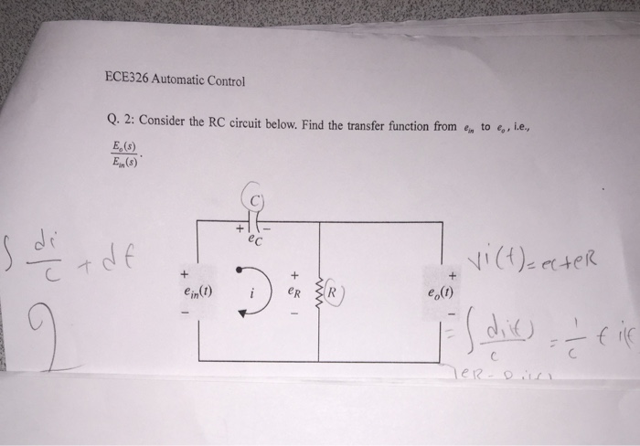 Solved Consider the RC circuit below. Find the transfer | Chegg.com