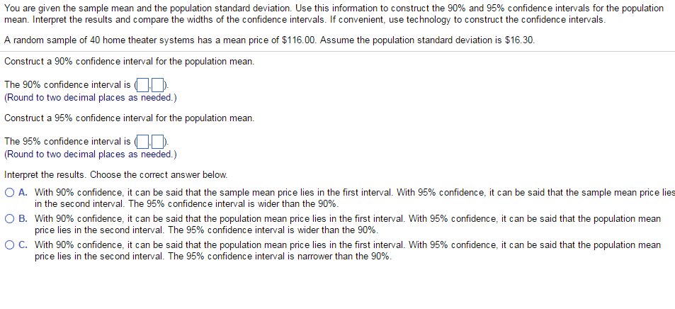 Solved You are given the sample mean and the population | Chegg.com