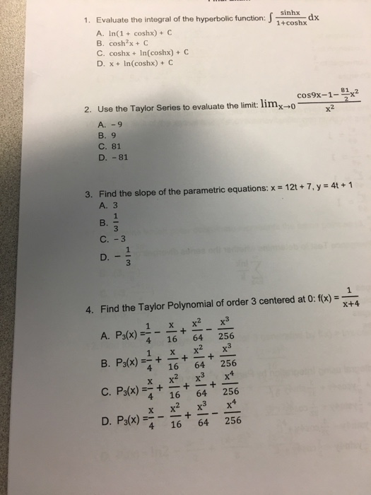 Solved Evaluate the integral of the hyperbolic function: | Chegg.com