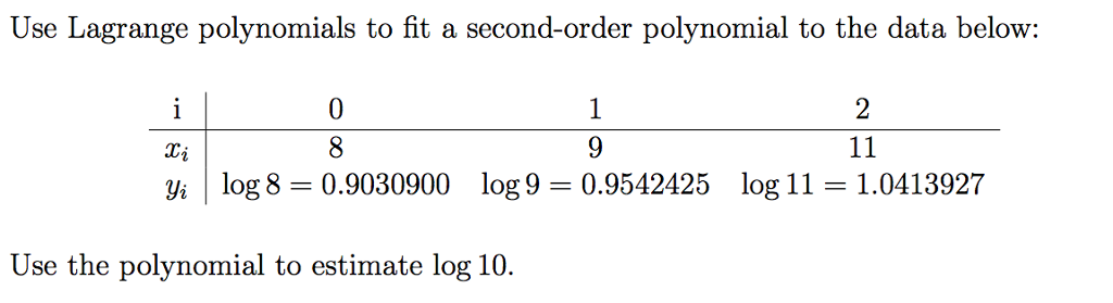 Solved Use Lagrange polynomials to fit a second-order | Chegg.com