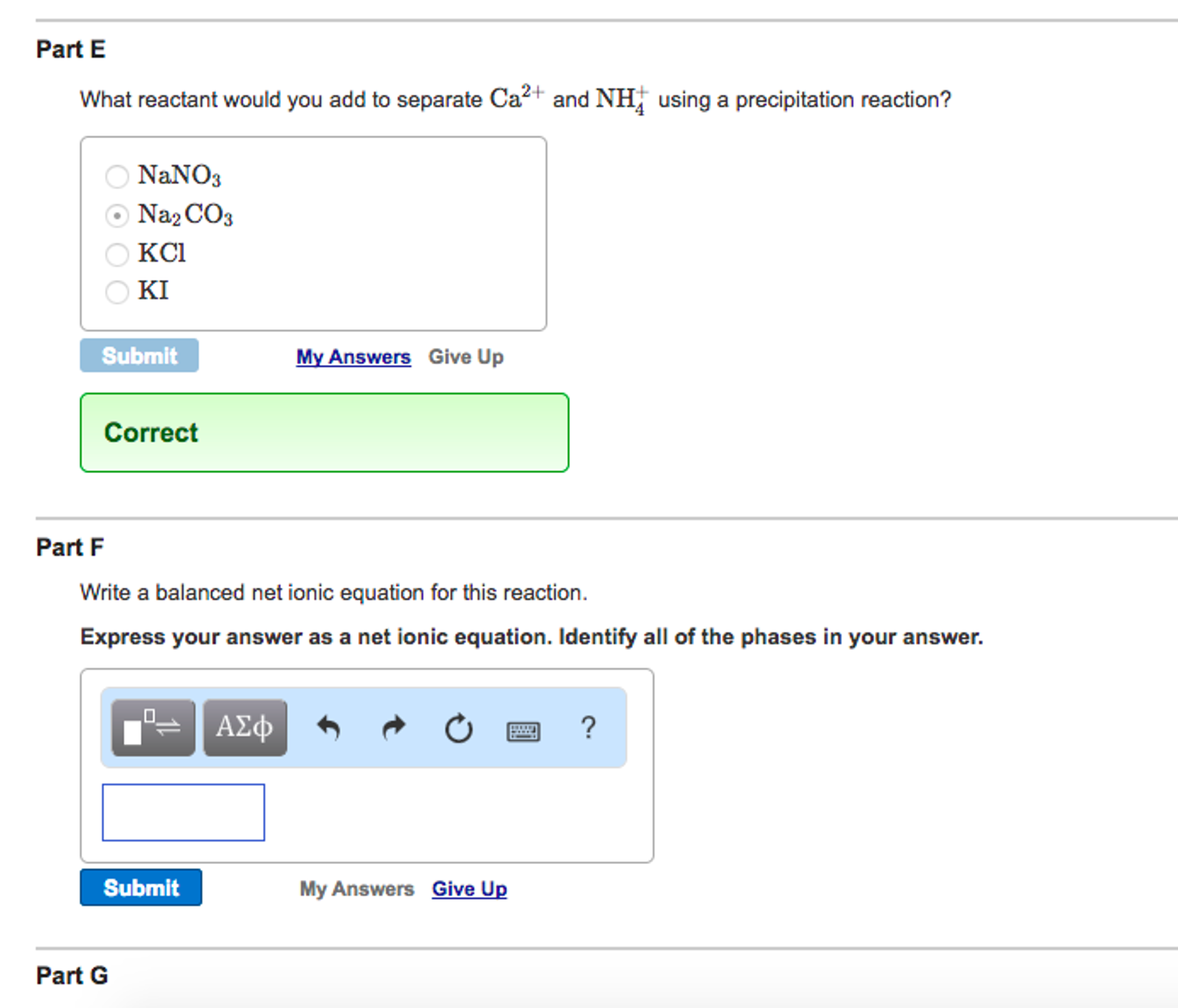 Solved Part E what reactant would you add to separate Ca and | Chegg.com