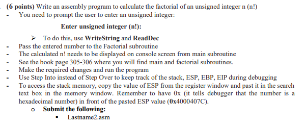 Solved Write an assembly program to calculate the factorial | Chegg.com
