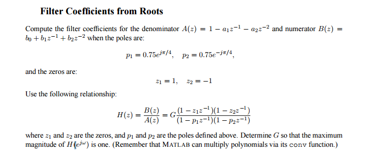 Solved Compute the filter coefficients for the denominator | Chegg.com