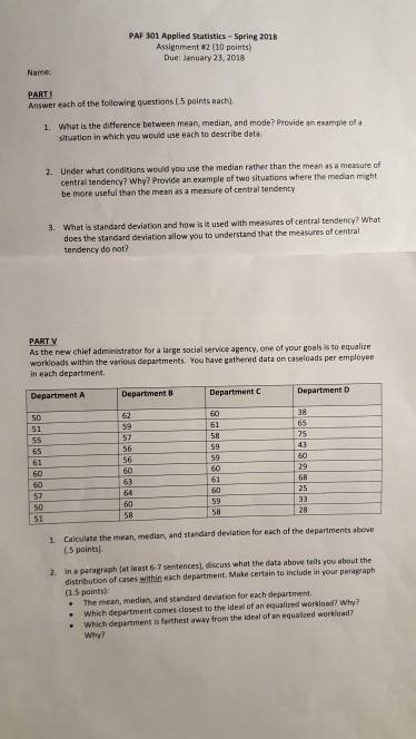 Solved PAF 301 Applied Statistics-Spring 2018 Assignment #2 | Chegg.com