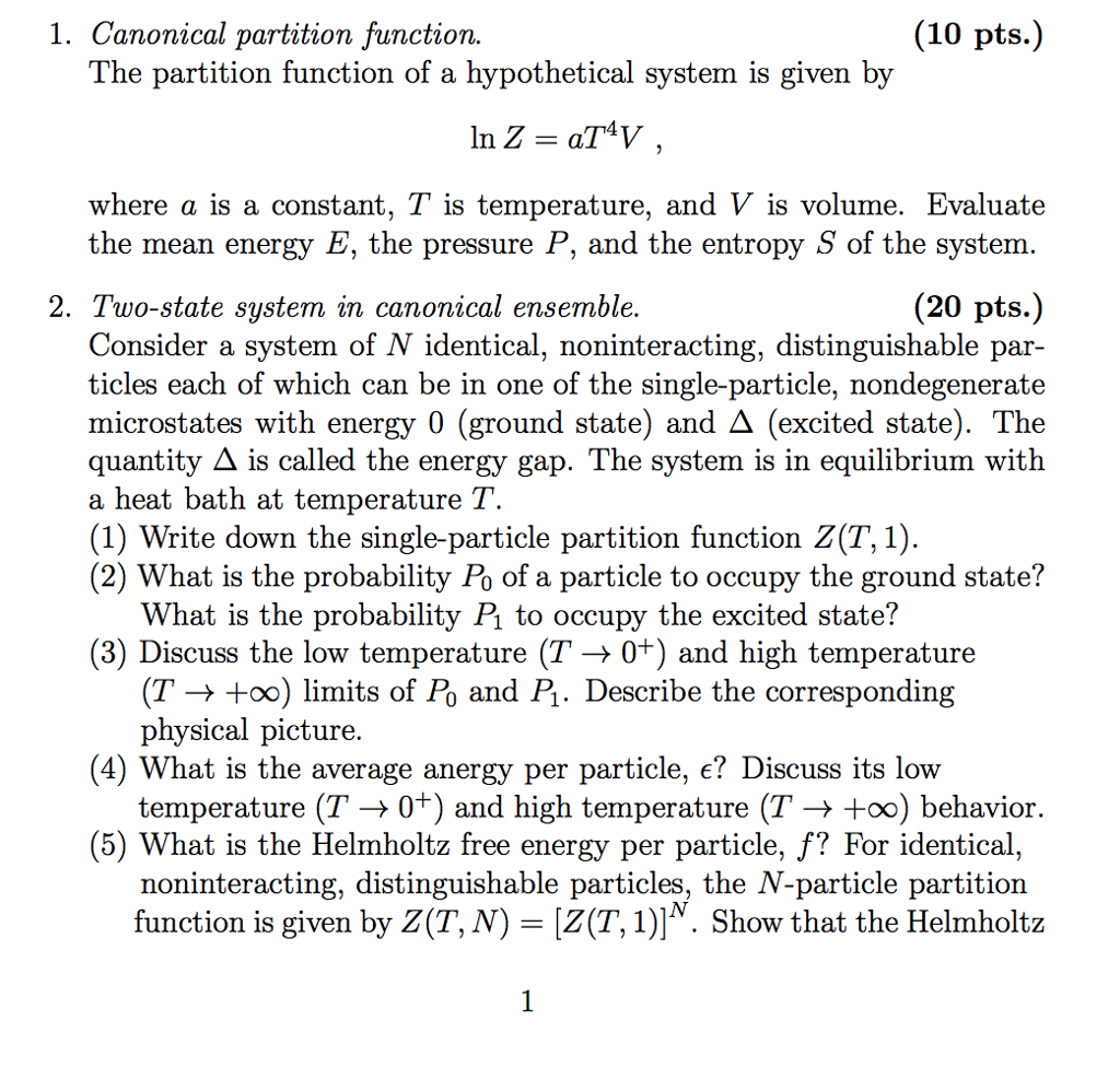 Solved (10 pts.) 1. Canonical partition function. The | Chegg.com