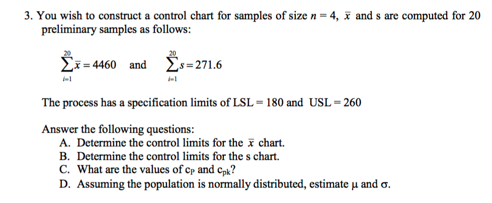 Solved You Wish To Construct A Control Chart For Samples Of 