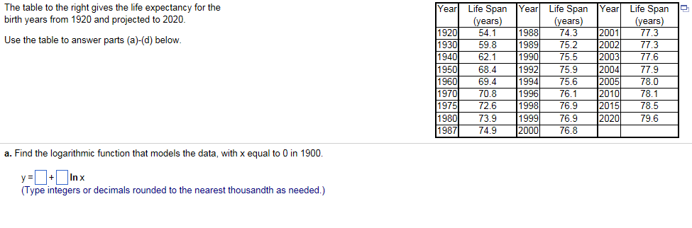 Solved The table to the right gives the life expectancy for | Chegg.com