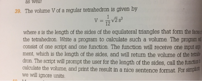 Solved The volume V of a regular tetrahedron is given by V | Chegg.com
