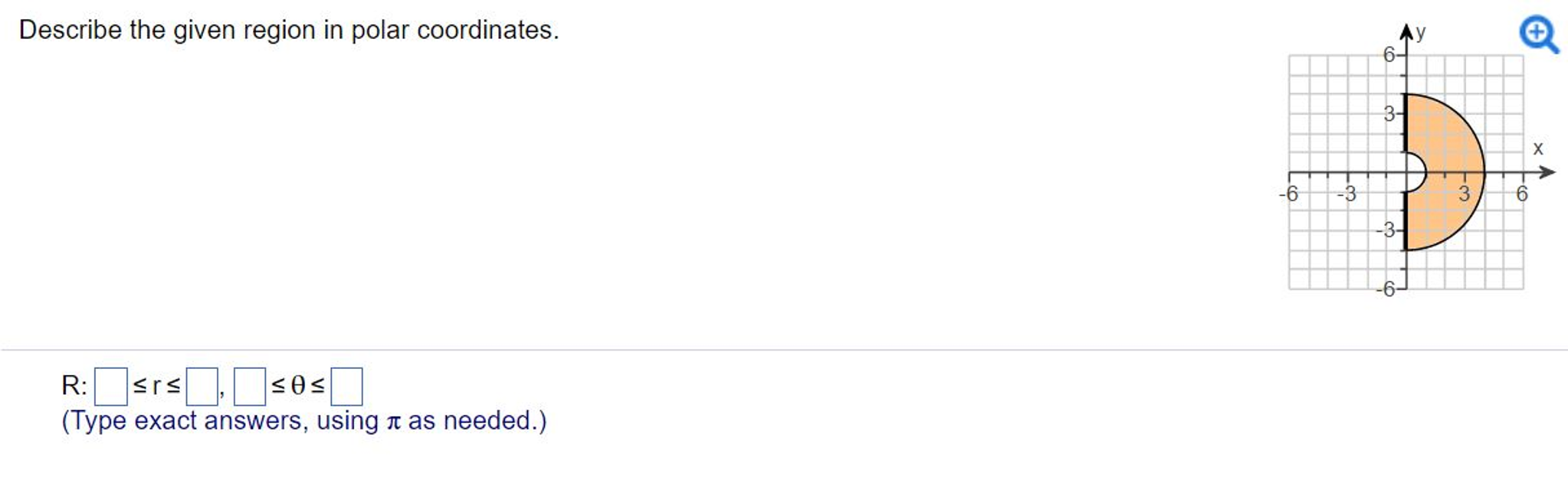 Solved Describe the given region in polar coordinates. R: | Chegg.com